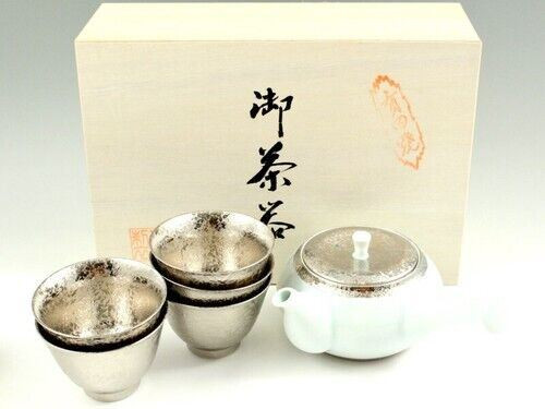 Arita yaki Porcelain Warp Sencha Yunomi Kyusu Tea Pot Cup Platinum ...