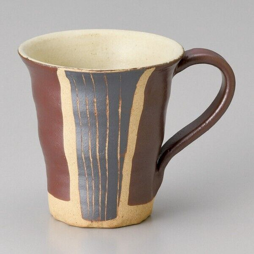 Mino Ware Japanese Pottery Mug Coffee Tea Cup Koiki Tokusa Stripe Brown