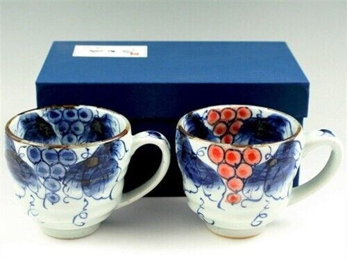 Arita yaki ware Japanese Coffee Mug cup Sometsuke Grape Red handpaint