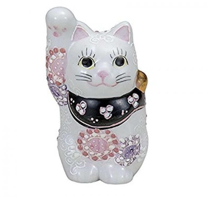 Kutani yaki Maneki Neko Japanese fortune lucky cat White Shiro mori ...