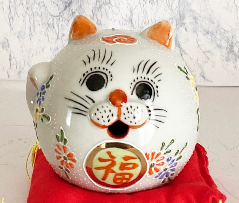 Maneki neko Kutani porcelain Japanese lucky cat White Shiro Mori Made ...