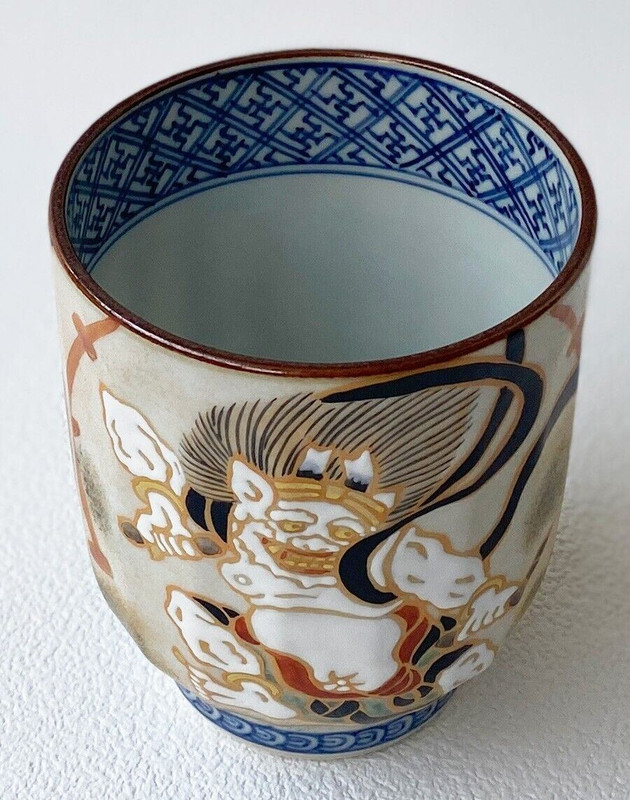Yunomi Kyo Kiyomizu yaki Japanese tea cup set Fujin Wind God Sotatsu japan