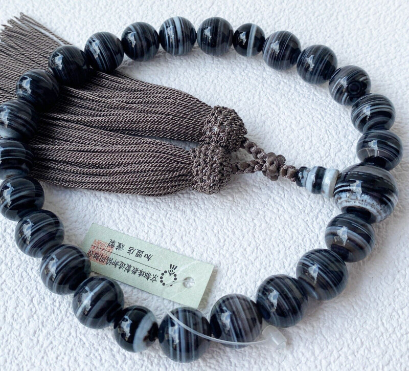 Buddhist Rosary Mala Juzu Prayer beads Japan Kyoto Black Lace Agate ...