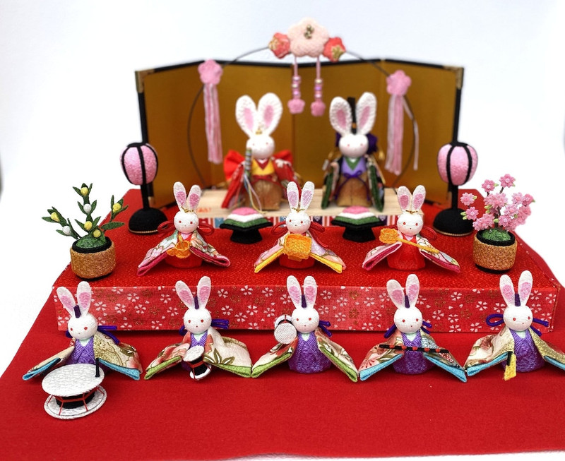 Kyoto Chirimen Crape Hina Doll Usagi Rabbit set Japanese Girls festival ...