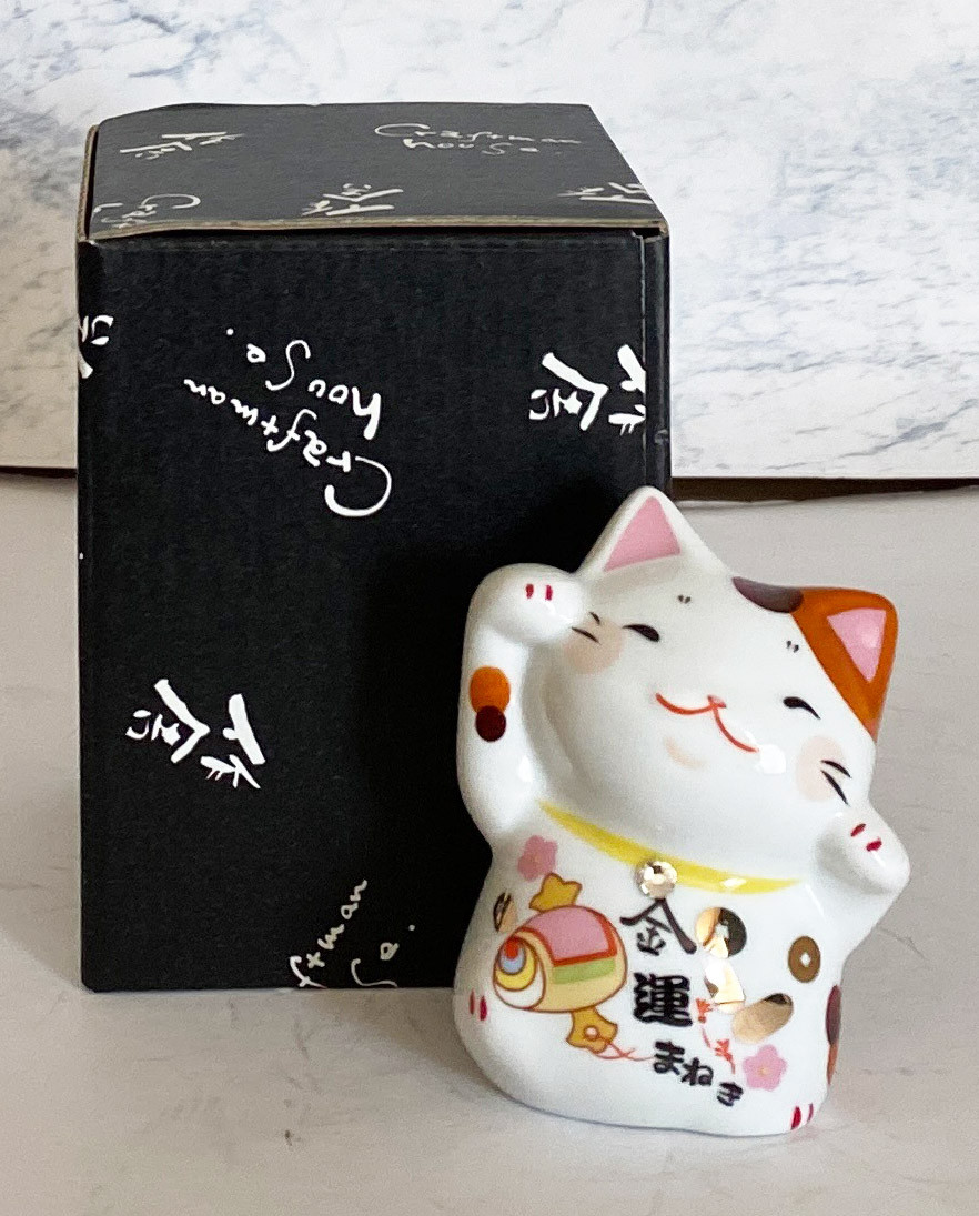 Japanese lucky cat Maneki neko Fuku fortune cat Mino yaki Made in Japan ...