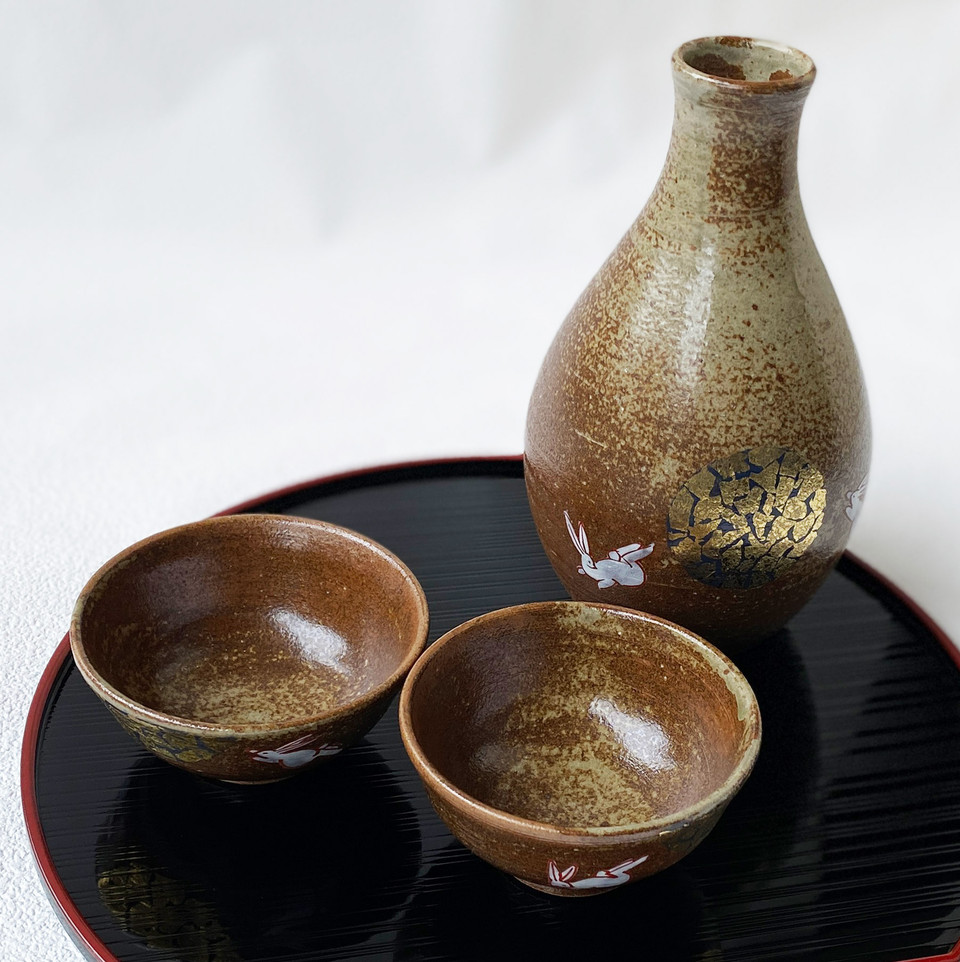 Kutani yaki ware Japanese Oval Plate Dish set of 5Moon Rabbit Tsuki ...