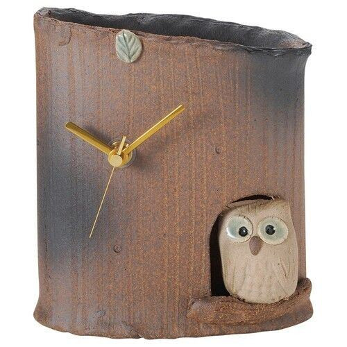 Shigaraki yaki ware Japan pottery Table clock Grove Owl Fukuro Made in ...