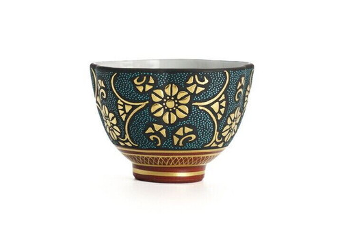 Guinomi Kutani porcelain Japanese Sake cup Kingyoku Plum shape Mori Kin ...