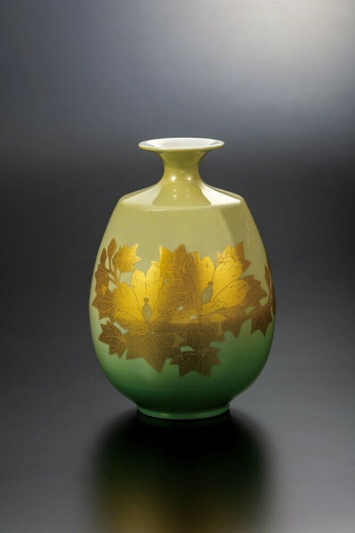 Kutani yaki Living national treasure Yoshita Minori Flower pot Yuri ...