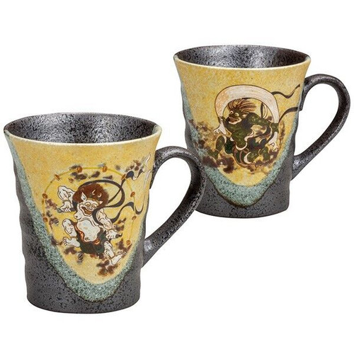 Pair Kutani yaki ware Japanese Mug Tea Coffee Cup Fujin Raijin Sotatsu ...
