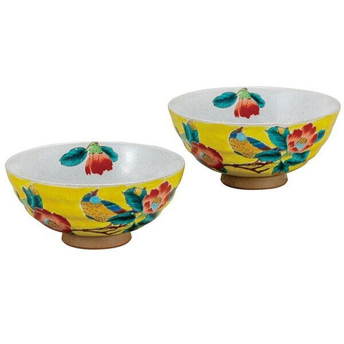 Kutani yaki ware Japanese Rice bowl set of 2 Yoshida-ya Camellia and ...