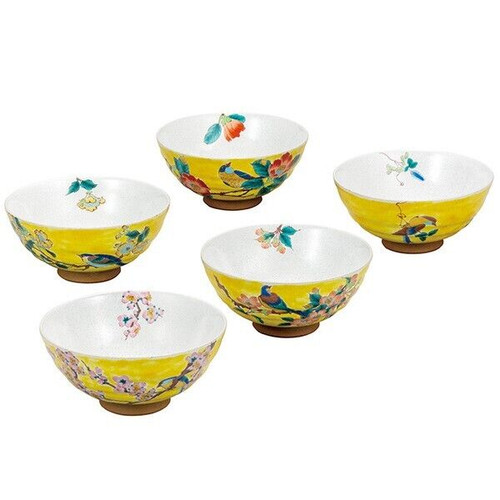 Kutani yaki ware Japanese Rice bowl Gohan Chawan set of 5 Yoshida-ya ...