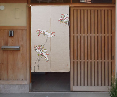 Kyoto Noren Japanese Hanging Door Curtain Linen Jute Nandina Snow Japan