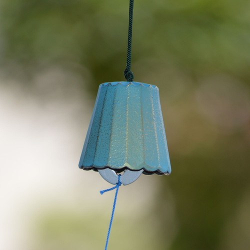 Furin Nanbu cast iron Japanese Wind Bell Chime Gold Blue Handcraft Japan