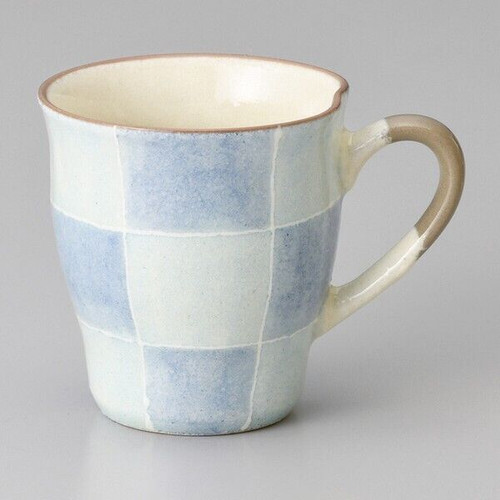 Mino ware Japanese pottery Mug Coffee Tea cup Ichimatsu Check Blue Japan