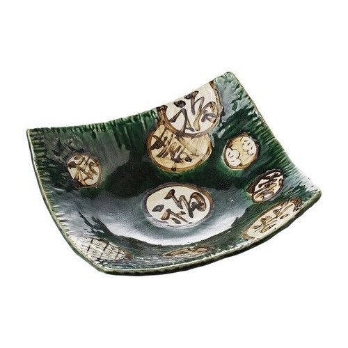 Mino ware Japanese Sarving bowl Large plate Hachi Square Oribe Fukuju Japan