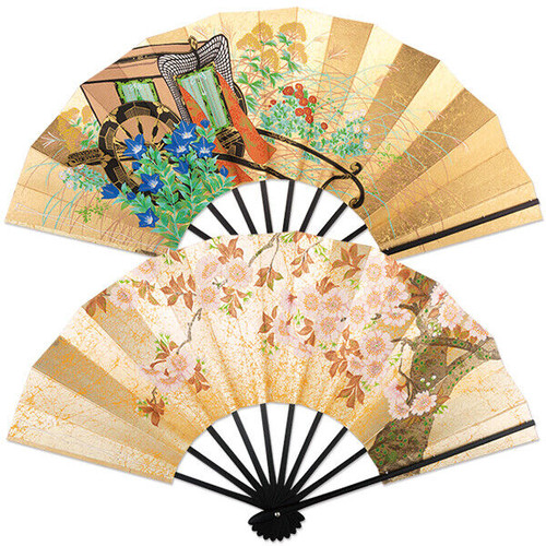 Kyoto Gold Sensu Japanese Folding Fan Reversible Hanaguruma Sakura Japan