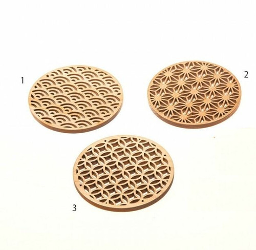 Hinoki Japanese cyrress wooden coaster traditional Wa Japan pattern set ...