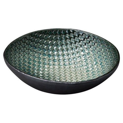 Shigaraki yaki ware Japanese pottery bowl Hachi Oval Mosaic green 6.2in