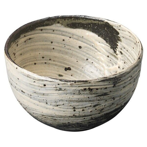 Shigaraki yaki ware Japanese pottery bowl Hachi 3.9in White stream Japan
