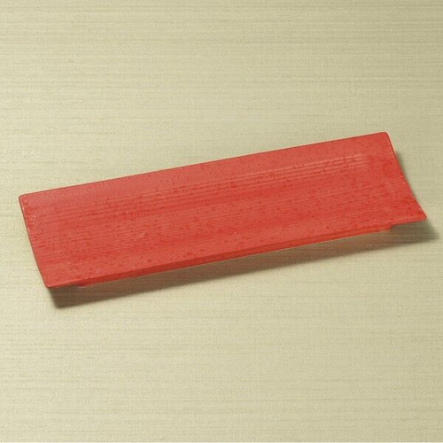Mino ware Japanese Rectangular plate Red-glazed dish with carved lines ...
