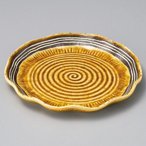 Mino ware Yellow Seto Line Wave 20.2cm Pasta Curry Plate Made in Japan
