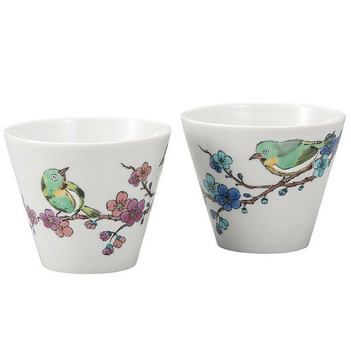 Kutani yaki ware Japanese Shochu Wiskey Sake Cup set White eye and Plum ...