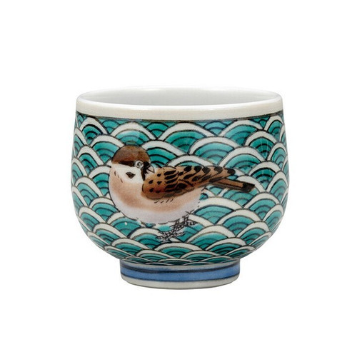Kutani yaki ware Japanese Sake cup Guinomi Nami Komon Sparrow Hakuro ...