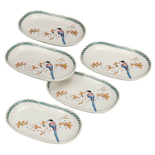 Kutani yaki ware Japanese Serving Plate Dish set of 5Wild flower Bird ...