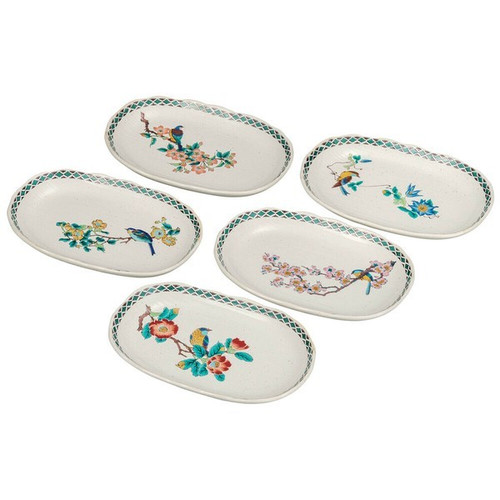 Kutani yaki ware Japanese Serving Plate Dish set of 5Flower Bird style ...