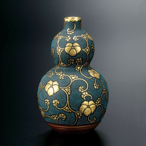 Kutani ware JapanGourd-Shaped Tokkuri Raised Gold Blue Beading Ivy ...