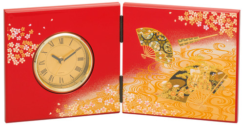Teble Clock Yamanaka Urushi Lacquer Mori Makie Sakura Byobu folding ...