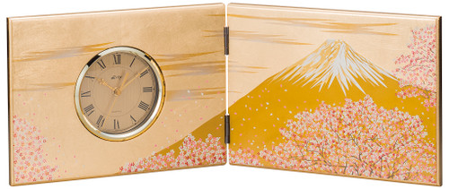 Teble Clock Yamanaka Urushi Lacquer Mt. Fuji Gold Byobu folding screen ...