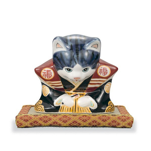 Maneki neko Kutani ware Japanese Lucky cat Purple Glaze Bowing for Good ...