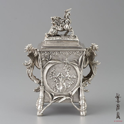 Japanese Silver Incense Burner Lion Motif, Traditional Takaoka ...