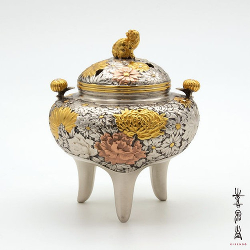 Japanese Silver ncense Burner Chrysanthemum Crest, Traditional ...