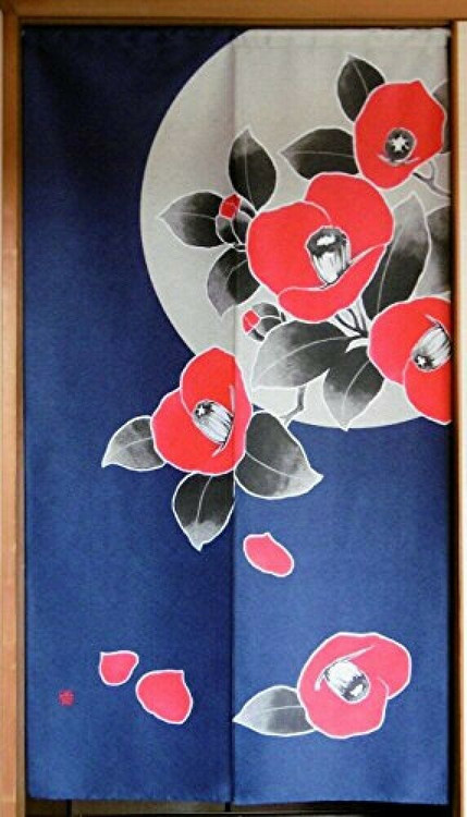 Noren Hanging curtain Japanese Flower Flag Camellia 85 X 150 cm Made in ...