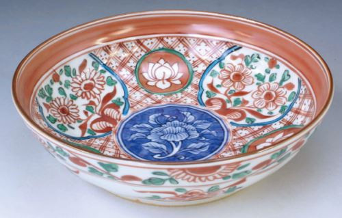 Hachi Kyo Kiyomizu yaki ware Japanese sarving bowl dish Aka-e Old crest ...