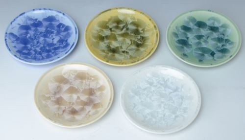 Kyoto Japanese serving plate set of 5 Kyo Kiyomizu yaki Crystal flower ...