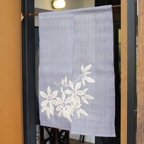 Linen Noren Japanese Door curtain Handcraft Tessen Crematis Blue Purple ...