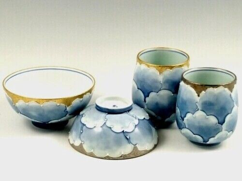 Arita yaki ware Rice bowl Tea cup Yunomi Chawan set Gold Platinum Botan ...