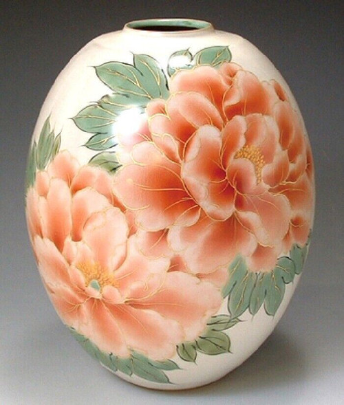 Kyo Kiyomizu yaki ware Japanese pottery flower pot White glaze Botan Peony