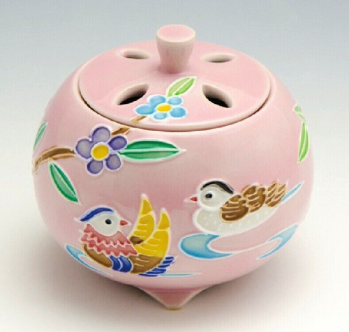 Koro Kyo Kiyomizu yaki ware Incense burner Kochi Mandarin duck Pink Japan