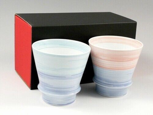 2pcs Arita yaki porcelain Japanese Sake Shochu cup SUPREMACY Stripe Red ...