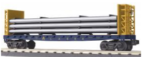 MTH Railking semi scale Alaska RR bulkhead flat car w/pipe load, 3 rail ...