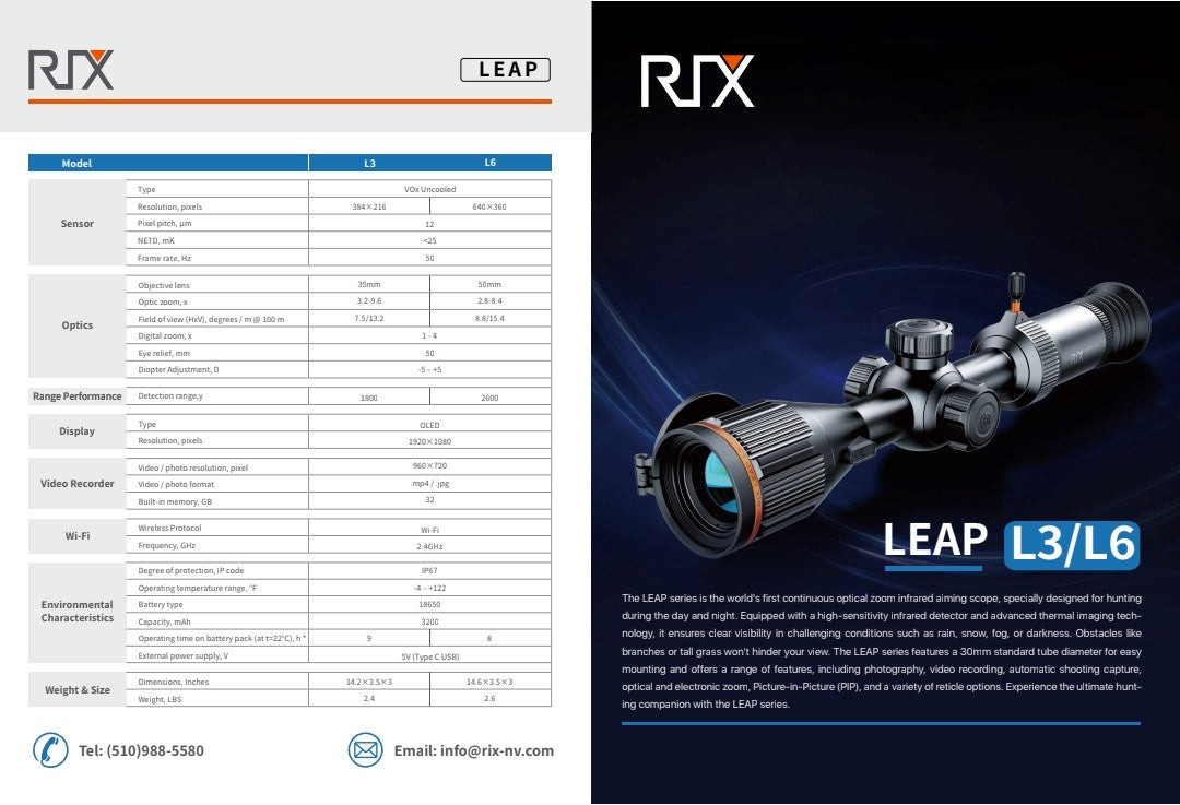 RIX Leap L6 50-640 Thermal Rifle Scope – Continuous Optical Zoom, 2600m ...