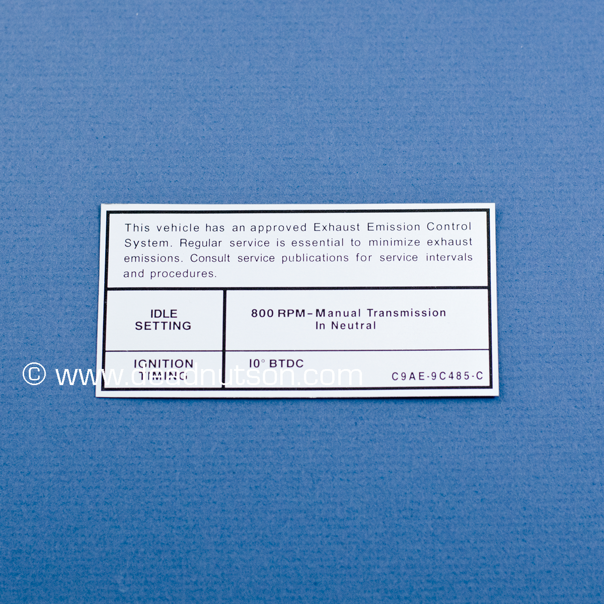 1969 BOSS 429 Engine Emission Decal 800 RPM - Dead Nuts On