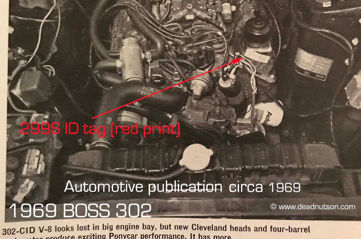 1969 BOSS 302 C1 299S Engine ID Decal - Dead Nuts On