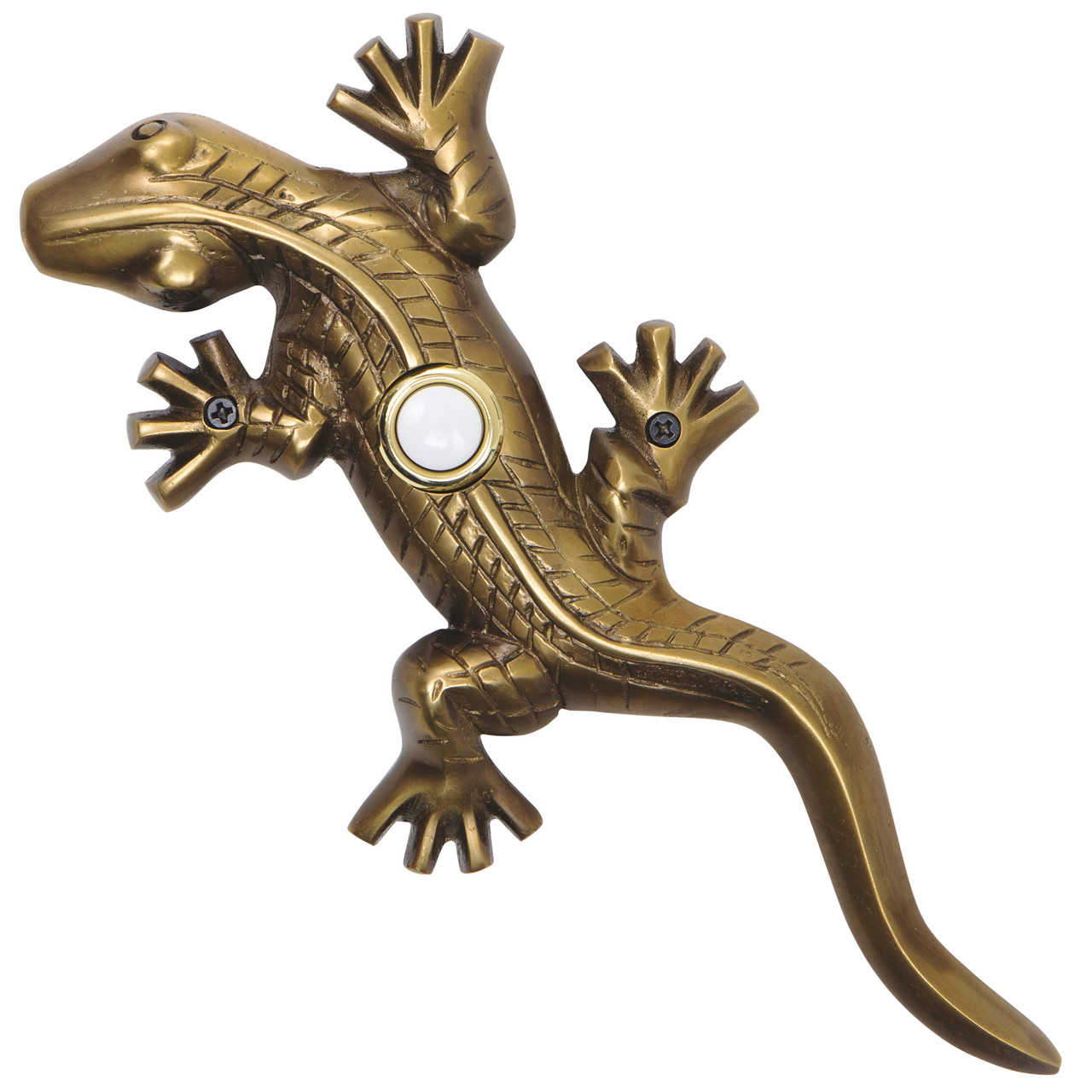 Solid Brass Large Lizard / Gecko Doorbell in Antique Brass - Waterwood