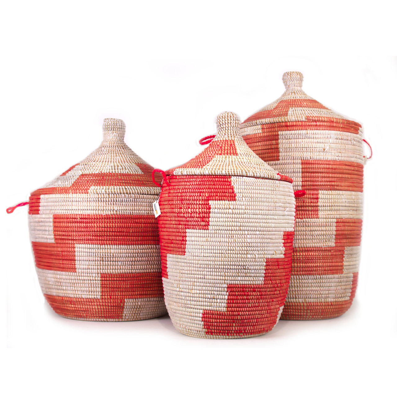 Medium Red Striped Basket | Mbare Home + Gift